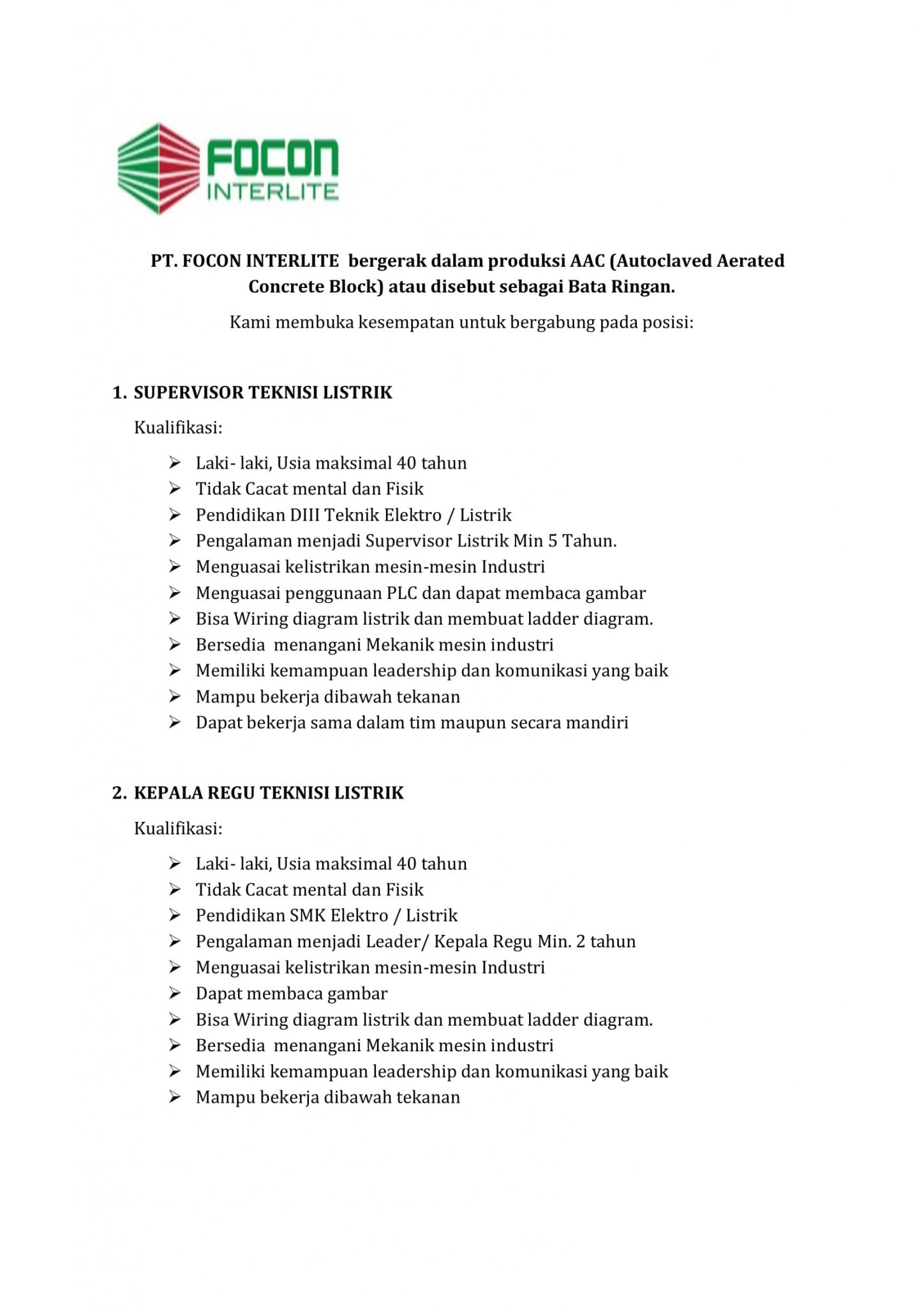 PT Focon Interlite – Portal Alumni Universitas Gadjah Mada