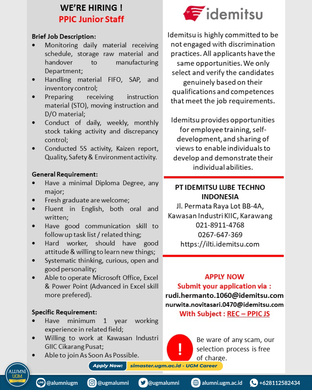 PT Idemitsu Lube Techno Indonesia – Portal Alumni Universitas Gadjah Mada