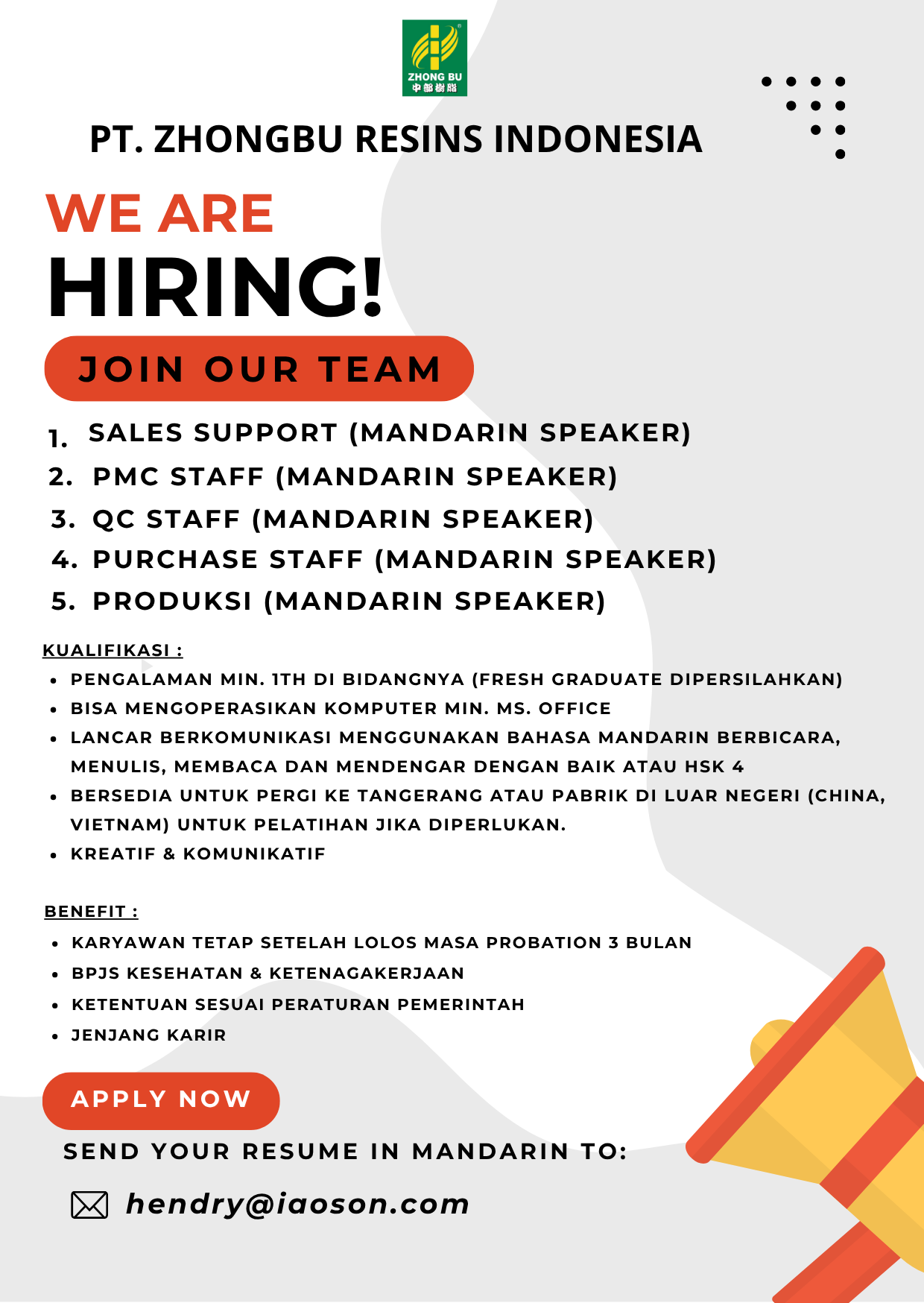 PT Zhongbu Resins Indonesia – Portal Alumni Universitas Gadjah Mada